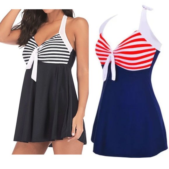 Swim | Retro Vintage Skipper 1pc Sailor Swimsuit Pin Up Nautical Halter ...